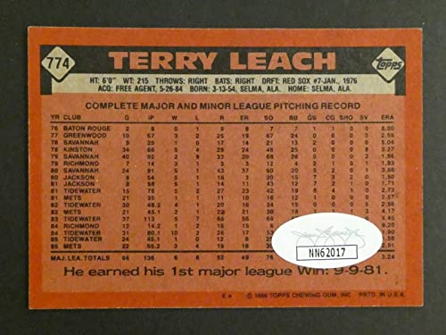 Terry Leach Signed Baseball Card with JSA COA