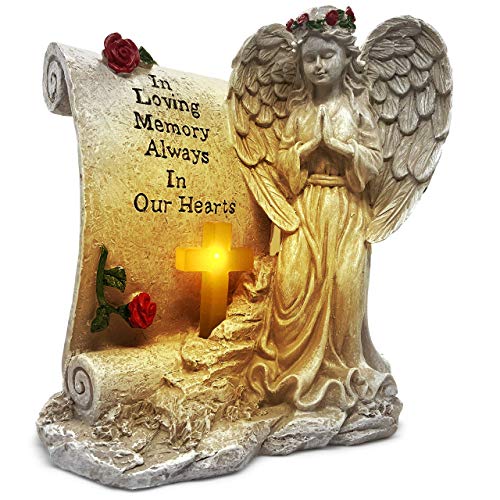 OakiWay Memorial Gifts - Garden Angel Statue Sympathy Gift with Solar Led Light, in Memory of Loved One, Condolence Gifts, Bereavement Gifts, Remembrance Gifts, Cemetary Grave Decorations