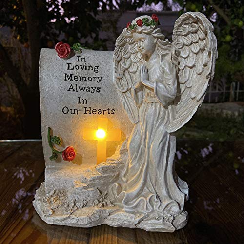 OakiWay Memorial Gifts - Garden Angel Statue Sympathy Gift with Solar Led Light, in Memory of Loved One, Condolence Gifts, Bereavement Gifts, Remembrance Gifts, Cemetary Grave Decorations