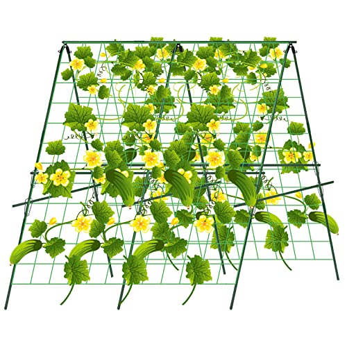 48 x 48Inch Foldable Cucumber Trellis Set, A-Frame Cucumber Trellis for Raised Bed Garden Vegetable Plant Grow Supports, Garden Trellis for Climbing Plants Outdoor for Tomato/Squash/Zucchini