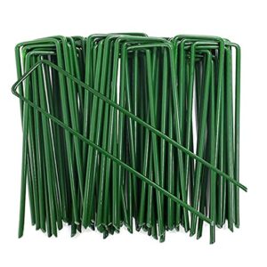 6 inch garden stakes galvanized landscape staples green u-type turf staples for artificial grass rust proof sod pins stakes for securing yard fences weed barrier outdoor wire cords tents tarps 100 pcs