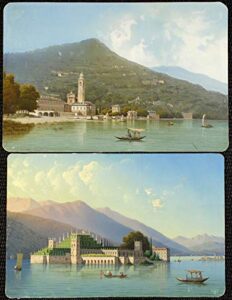 [isola bella, lago maggiore; and the bell tower of bellagio, lago como]