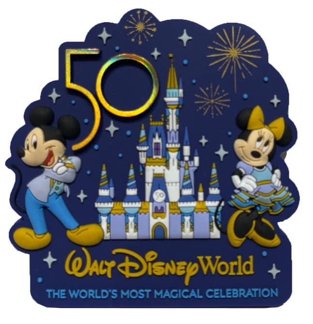 Disney Parks Magnet - Walt Disney World - 50th Anniversary - Mickey & Minnie Mouse at Cinderella Castle