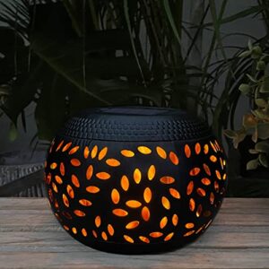 solar table lantern outdoor waterproof- dancing flickering flame solar powered led light，black metal desktop decorative lamp auto on/off lighting dusk to dawn for desk patio garden pathway yard