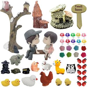 fairy garden accessories, fairy garden kit, 49 pieces miniatures for fairy garden animals kit,miniature figurines ,micro landscape ornaments kit,garden diy kit for outdoor home garden decoration1