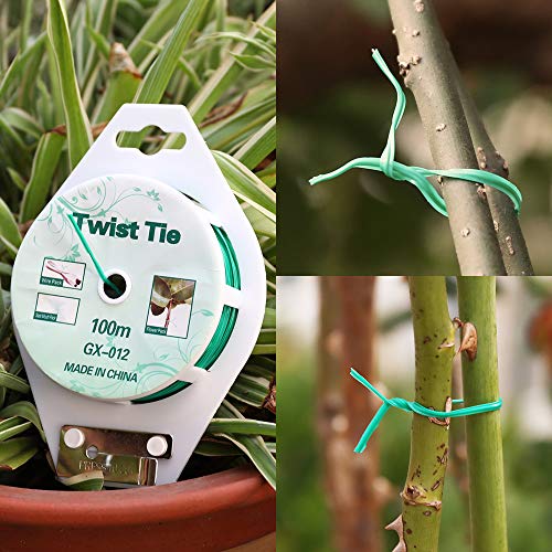 Twist Ties - All-Purpose Coated 328feet Garden Plant Ties with Trimmer Garden Twine Support Ties Reusable for Gardening Plants Growth and Care, Office Home Cable Organization (Green)