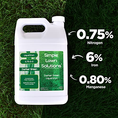 Simple Lawn Solutions - Liquid Iron Fertilizer Darker Green - Chelated Micronutrients - Concentrated Spray Booster for Turf Grass, Indoor Plants and Outdoor Garden (1 Gallon)