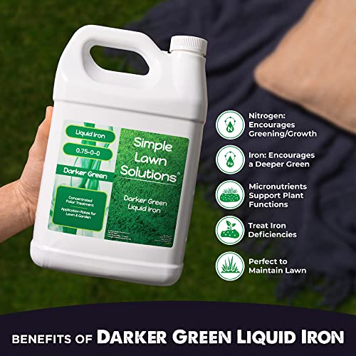 Simple Lawn Solutions - Liquid Iron Fertilizer Darker Green - Chelated Micronutrients - Concentrated Spray Booster for Turf Grass, Indoor Plants and Outdoor Garden (1 Gallon)