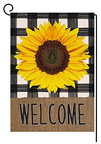 Spring Summer Sunflower Garden Flag 12x18 Vertical Double Sided Buffalo Floral Welcome Farmhouse Outdoor Decorations Burlap Yard Flag BW123