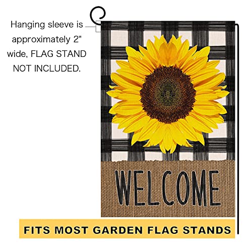 Spring Summer Sunflower Garden Flag 12x18 Vertical Double Sided Buffalo Floral Welcome Farmhouse Outdoor Decorations Burlap Yard Flag BW123