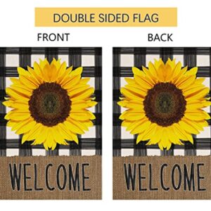 Spring Summer Sunflower Garden Flag 12x18 Vertical Double Sided Buffalo Floral Welcome Farmhouse Outdoor Decorations Burlap Yard Flag BW123