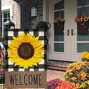 Spring Summer Sunflower Garden Flag 12x18 Vertical Double Sided Buffalo Floral Welcome Farmhouse Outdoor Decorations Burlap Yard Flag BW123