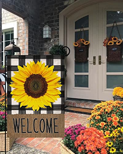 Spring Summer Sunflower Garden Flag 12x18 Vertical Double Sided Buffalo Floral Welcome Farmhouse Outdoor Decorations Burlap Yard Flag BW123