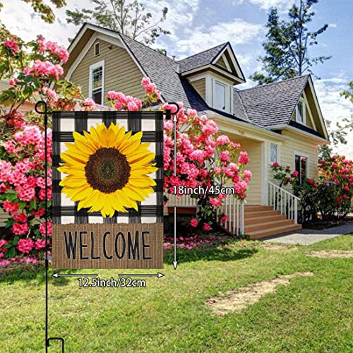 Spring Summer Sunflower Garden Flag 12x18 Vertical Double Sided Buffalo Floral Welcome Farmhouse Outdoor Decorations Burlap Yard Flag BW123