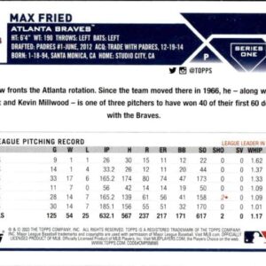 2023 TOPPS #290 MAX FRIED ATLANTA BRAVES BASEBALL OFFICIAL TRADING CARD OF THE MLB