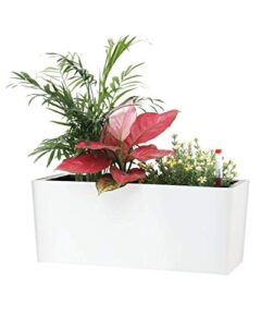 sarosora 14″ rectangle self watering planter with water level indicators for plants & flower home garden outdoor indoor succulent | herb pots | window box (1, white)