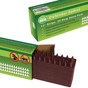 DE-BIRD: Defender Spikes, Cat and Bird Deterrent - Outdoor Pest Defender to Keep Off Pigeon, Squirrel, Woodpecker & More. Plastic Deterrent Anti Theft Climb Strips - 20pk [20 Foot]