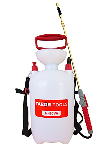 TABOR TOOLS 1.3 Gallon Lawn and Garden Pump Pressure with Pressure Relief Valve, Adjustable Shoulder Strap and Telescopic Adjustable Wand and VITON Seals. N50VA.