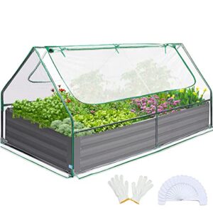 quictent 6x3x1ft galvanized raised garden bed with cover metal planter box kit, w/ 2 large screen windows mini greenhouse 20pcs t tags 1 pair of gloves included outdoor growing vegetables (clear)