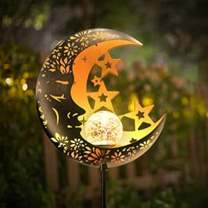 hapjoy moon solar lights outdoor garden decorative star solar lantern with warm light waterproof metal outdoor decoration for patio, pathway or yard garden decor