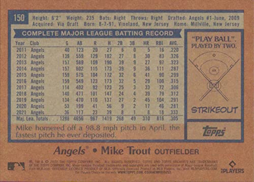 2022 TOPPS ARCHIVES #150 MIKE TROUT 1978 TOPPS ANGELS BASEBALL MLB