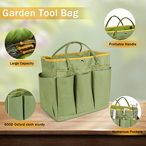 Garden Tool Set, WisaKey 9 Piece Stainless Steel Heavy Duty Green Gardening Tools with Non-Slip Ergonomic Handle, Durable Garden Tool Bag, Ideal Gardening Hand Tools, Gardening Gifts for Women and Men