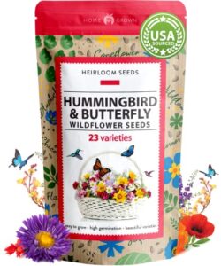 130,000+ wildflower seeds – premium birds & butterflies wildflower seed mix [3 oz] flower garden seeds – bulk wild flowers: 23 wildflowers varieties of 100% non-gmo annual flower seeds for planting