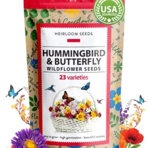 130,000+ Wildflower Seeds - Premium Birds & Butterflies Wildflower Seed Mix [3 Oz] Flower Garden Seeds - Bulk Wild Flowers: 23 Wildflowers Varieties of 100% Non-GMO Annual Flower Seeds for Planting