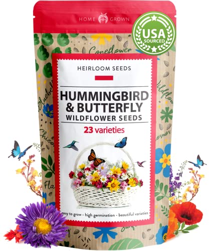 130,000+ Wildflower Seeds - Premium Birds & Butterflies Wildflower Seed Mix [3 Oz] Flower Garden Seeds - Bulk Wild Flowers: 23 Wildflowers Varieties of 100% Non-GMO Annual Flower Seeds for Planting