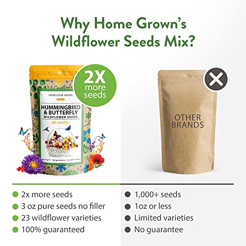 130,000+ Wildflower Seeds - Premium Birds & Butterflies Wildflower Seed Mix [3 Oz] Flower Garden Seeds - Bulk Wild Flowers: 23 Wildflowers Varieties of 100% Non-GMO Annual Flower Seeds for Planting