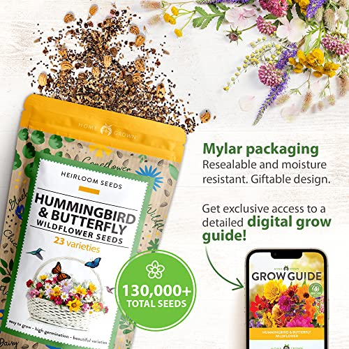 130,000+ Wildflower Seeds - Premium Birds & Butterflies Wildflower Seed Mix [3 Oz] Flower Garden Seeds - Bulk Wild Flowers: 23 Wildflowers Varieties of 100% Non-GMO Annual Flower Seeds for Planting