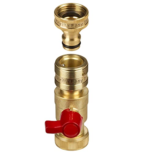 GORILLA EASY CONNECT Garden Hose Quick Connect Fittings with Ball Valve. ¾ Inch GHT Solid Brass.