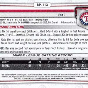 2020 Bowman Prospects #BP-113 Josh Jung Texas Rangers RC Rookie MLB Baseball Trading Card