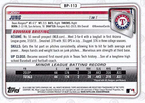 2020 Bowman Prospects #BP-113 Josh Jung Texas Rangers RC Rookie MLB Baseball Trading Card