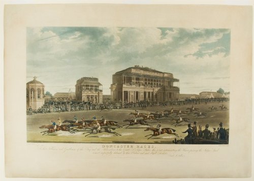 [St. Leger. Passing the Judges' Stand] Doncaster Races. To the Noblemen and Gentlemen of the Turf and the Subscribers to the Great St. Leger Stakes, this print representing the Horses passing the Judges Stand, is most respectfully dedicated by their Obedi