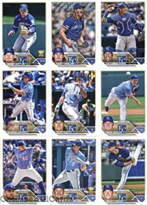 2023 topps series 1 kansas city royals team set of 11 cards: bobby witt jr.(#7), scott barlow(#9), salvador perez(#102), kansas city royals(#134), michael massey(#167), nick pratto(#182), brad keller(#189), josh staumont(#194), max castillo(#251), vinnie