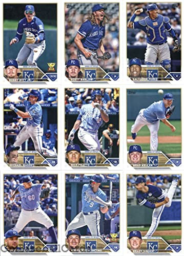 2023 Topps Series 1 Kansas City Royals Team Set of 11 Cards: Bobby Witt Jr.(#7), Scott Barlow(#9), Salvador Perez(#102), Kansas City Royals(#134), Michael Massey(#167), Nick Pratto(#182), Brad Keller(#189), Josh Staumont(#194), Max Castillo(#251), Vinnie