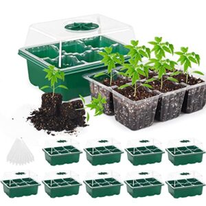 mixc 10 set seedling trays seed starter kit, 60 large cells mini propagator plant grow kit with humidity vented domes and base for seeds starting greenhouse (6 cells per tray)