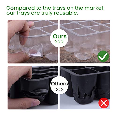 MIXC 10 Set Seedling Trays Seed Starter Kit, 60 Large Cells Mini Propagator Plant Grow Kit with Humidity Vented Domes and Base for Seeds Starting Greenhouse (6 Cells per Tray)