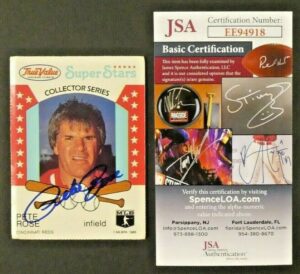 pete rose signed baseball card with jsa coa