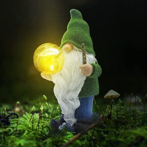 untimaty garden gnome statue outdoor resin gnome figurine outdoor solar powered led garden lights 10.7″ resin garden figurine (wizard)