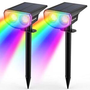 kyosho solar color spot lights outdoor, 38 leds color changing solar outdoor lights 9 lighting modes, waterproof rgbw multicolor yard solar spotlight tree pool garden lights, 2 pack