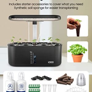 iDOO Hydroponics Growing System, 10 pods Indoor Herb Garden with LED Grow Light, Auto Timer Smart Garden, Water Shortage Alarm, 15'' Height Adjustable, 4.5L Water Tank