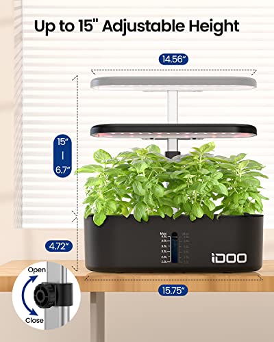 iDOO Hydroponics Growing System, 10 pods Indoor Herb Garden with LED Grow Light, Auto Timer Smart Garden, Water Shortage Alarm, 15'' Height Adjustable, 4.5L Water Tank