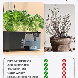 iDOO Hydroponics Growing System, 10 pods Indoor Herb Garden with LED Grow Light, Auto Timer Smart Garden, Water Shortage Alarm, 15'' Height Adjustable, 4.5L Water Tank