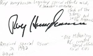 ray harryhausen filmmaker special effects autographed signed index card jsa coa