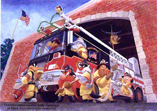 Fireman Series Daffy Duck, Bugs Bunny and Crew in Where One Goes, We All Go Warner Bros. Artwork. Ltd. Run Mini Print Custom Matted to 8" x 10"