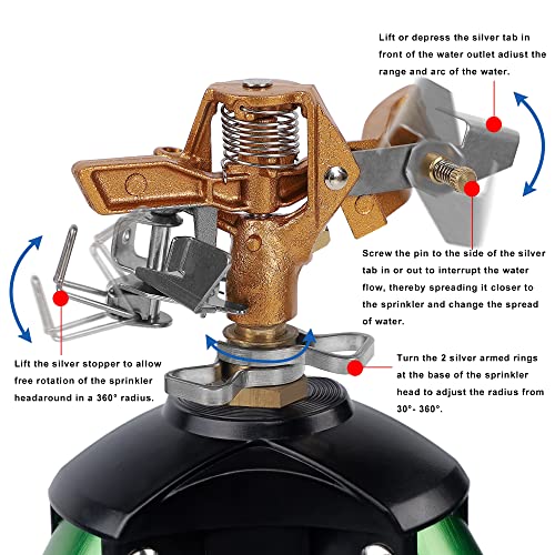 Biswing Impact Sprinkler Head on Tripod Base, Heavy Duty Lawn Sprinkler, 360 Degree Large Area Irrigation, Brass Sprinkler Nozzle & Solid Alloy Metal Extension Legs Flip Locks, 2 Pack