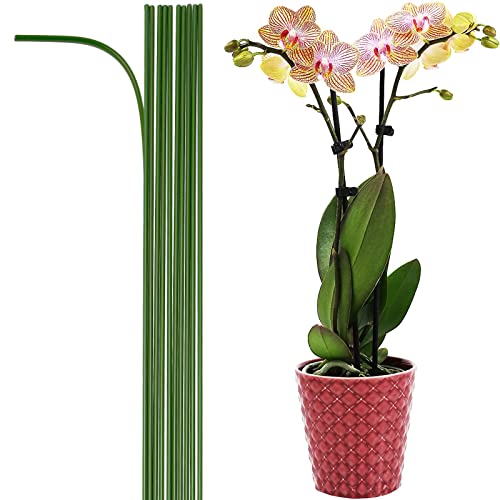 EESC2Y 10-PCs 15-3/4" Bendable Plastic Coated Metal Steel Garden Plant Support Stakes Sticks for Potted House Plants Indoor, Orchid Flower Stakes - Green