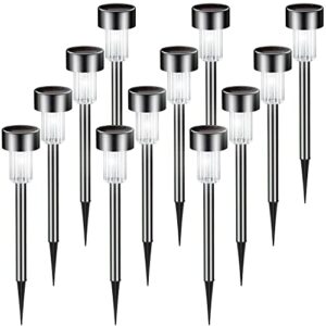 solar outdoor lights 12 pack, solar garden lights solar powered waterproof landscape path lights stainless steel led outdoor lights solar for walkway yard backyard lawn patio driveway decorative